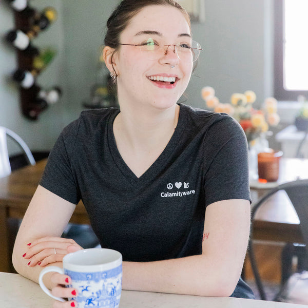 Peace Love Cat Women's V-Neck T-Shirt - Calamityware®